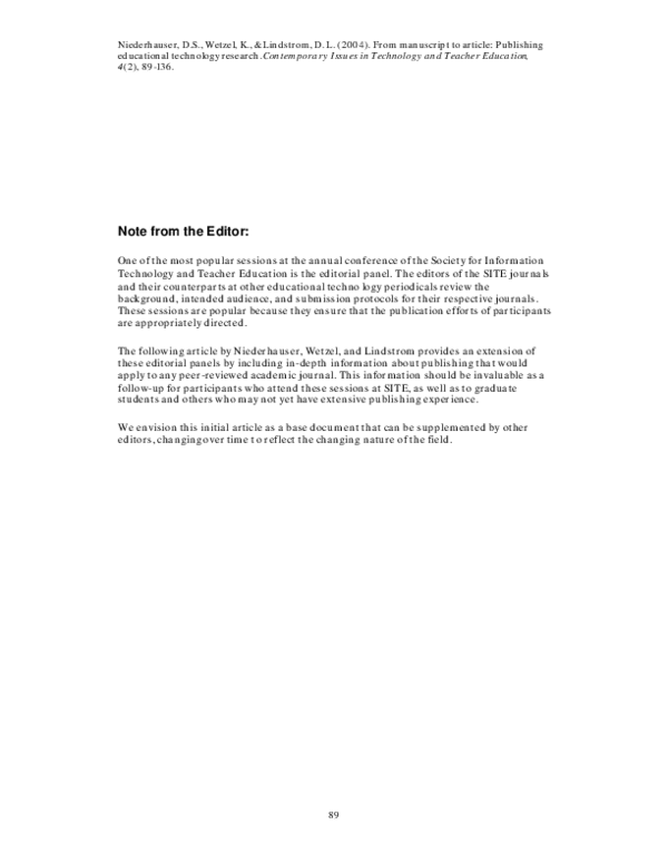 (PDF) From Manuscript to Article: Publishing Educational Technology ...