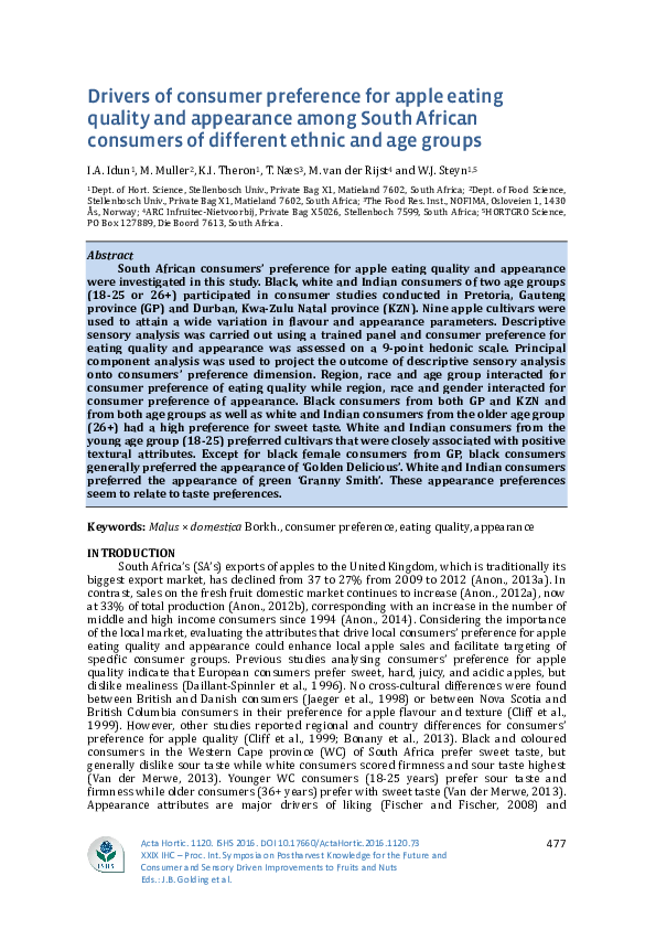 (PDF) Drivers of consumer preference for apple eating quality and appearance among South African ...