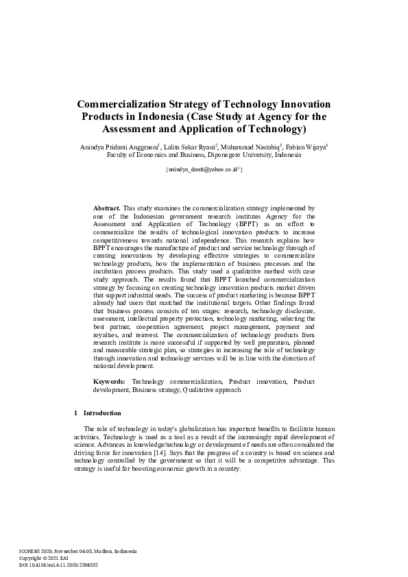 (PDF) Commercialization Strategy of Technology Innovation Products in ...