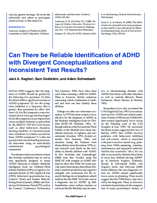 (PDF) Can There be Reliable Identification of ADHD with Divergent ...