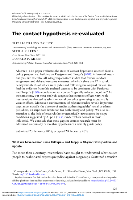 (PDF) The Contact Hypothesis Revisited