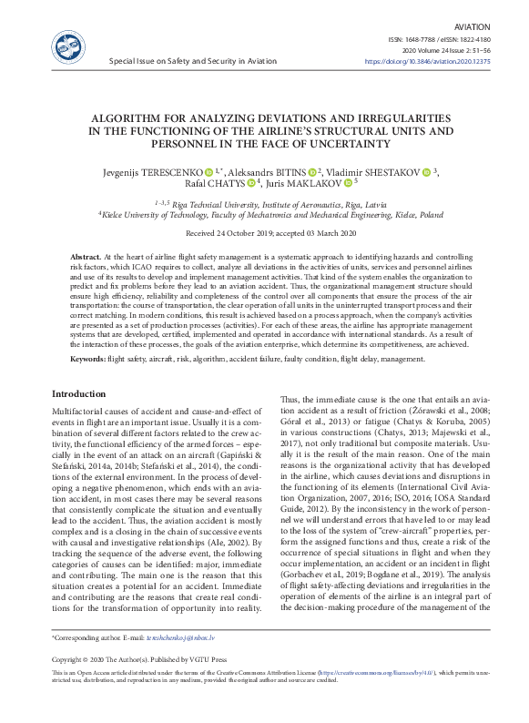 (PDF) Algorithm for Analyzing Deviations and Irregularities in the Functioning of the Airline's ...