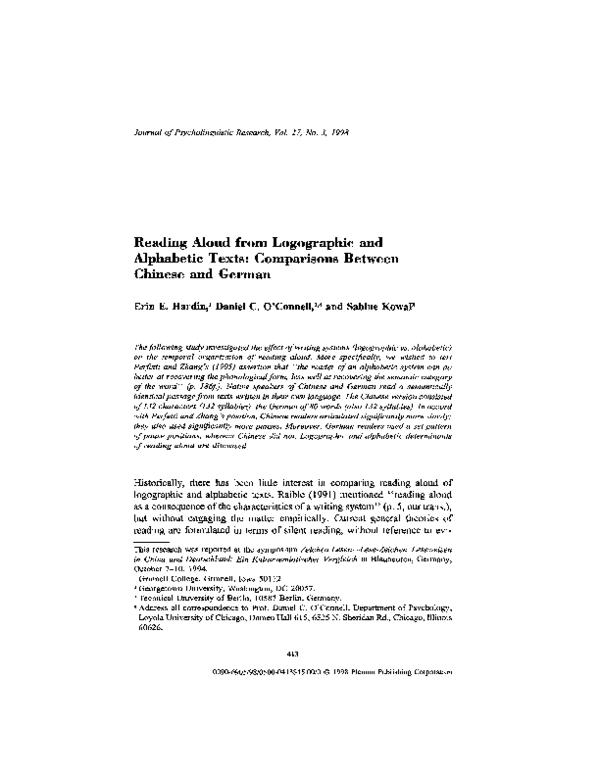 (PDF) Reading Aloud from Logographic and Alphabetic Texts: Comparisons ...