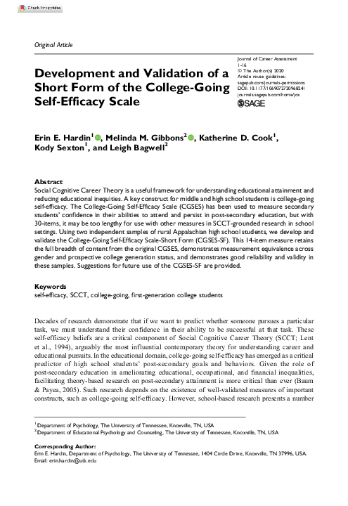 (PDF) Development and Validation of a Short Form of the College-Going Self-Efficacy Scale