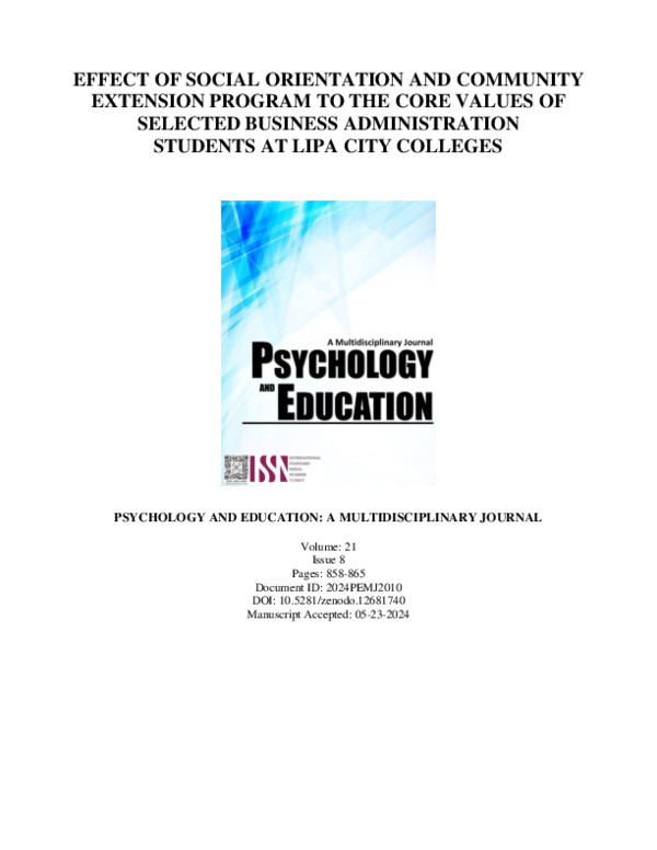 (PDF) Effect of Social Orientation and Community Extension Program to ...