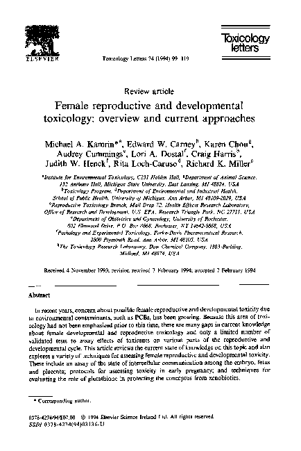 (PDF) Female reproductive and developmental toxicology: overview and ...
