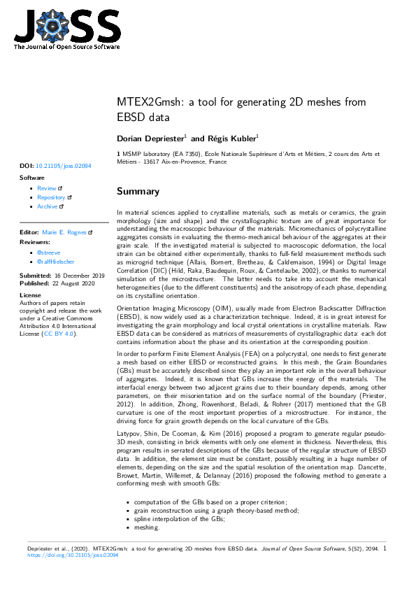 (PDF) MTEX2Gmsh: a tool for generating 2D meshes from EBSD data