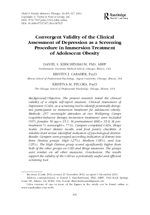 (PDF) Convergent Validity of the Clinical Assessment of Depression as a ...