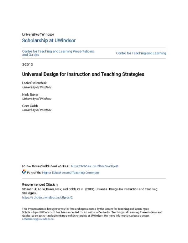 (PDF) Universal Design for Instruction and Teaching Strategies