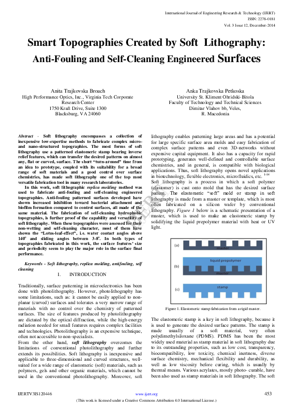 (PDF) Smart Topographies Created by Soft Lithography: Anti-Fouling and ...