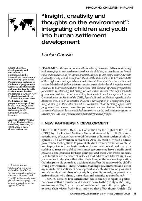 (PDF) “Insight, creativity and thoughts on the environment”: integrating children and youth into ...
