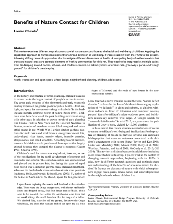 (PDF) Benefits of Nature Contact for Children