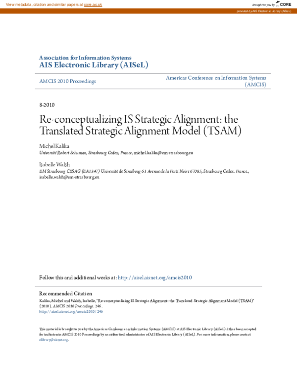 (PDF) Re-conceptualizing IS Strategic Alignment: the Translated ...