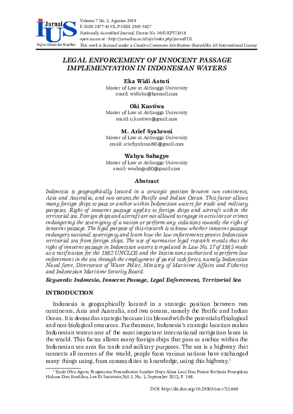(PDF) Legal Enforcement Of Innocent Passage Implementation In ...
