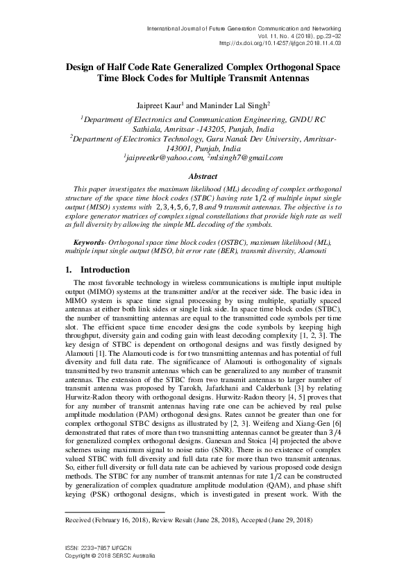 Pdf Design Of Half Code Rate Generalized Complex Orthogonal Space Time Block Codes For 