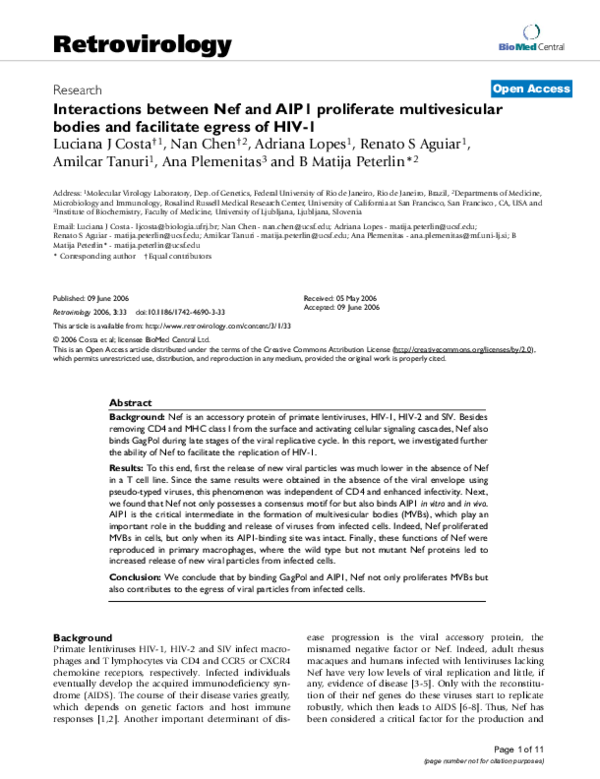 (PDF) Interactions between Nef and AIP1 proliferate multivesicular ...