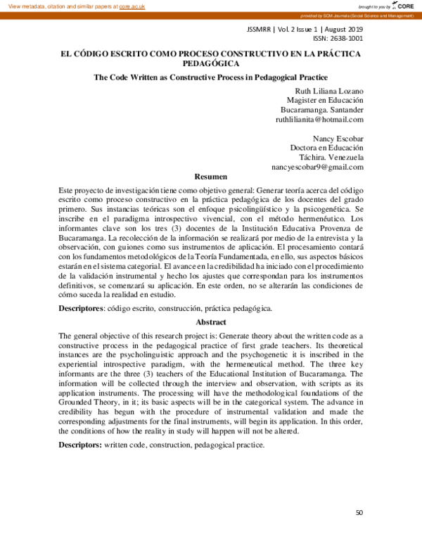 (PDF) El Código Escrito Como Proceso Constructivo en La Práctica Pedagógica | nancy escobar ...