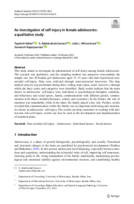 (PDF) An investigation of self-injury in female adolescents: a ...