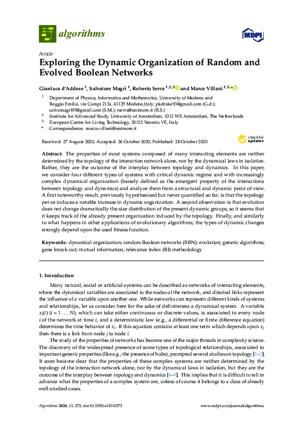 (PDF) Exploring the Dynamic Organization of Random and Evolved Boolean Networks | GIANLUCA D ...