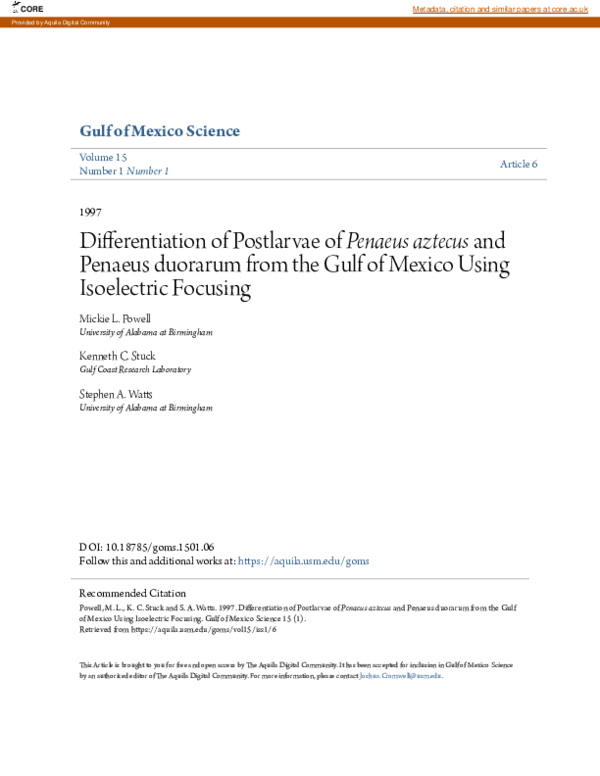 (PDF) Differentiation of Postlarvae of Penaeus aztecus and Penaeus ...