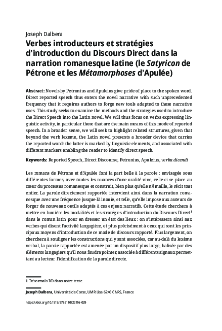 (PDF) Verbes introducteurs et stratégies d'introduction du Discours ...