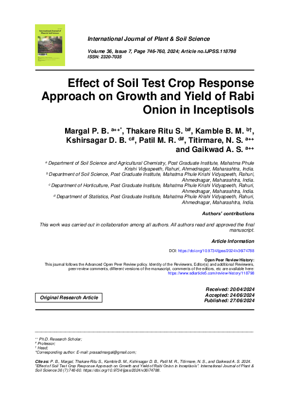 (PDF) Effect of Soil Test Crop Response Approach on Growth and Yield of ...