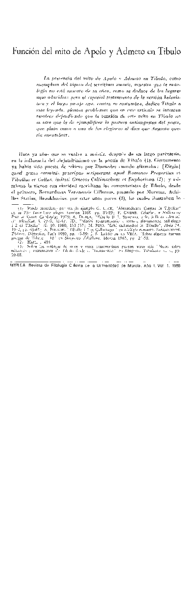 (PDF) Función del mito de Apolo y Admeto en Tibulo