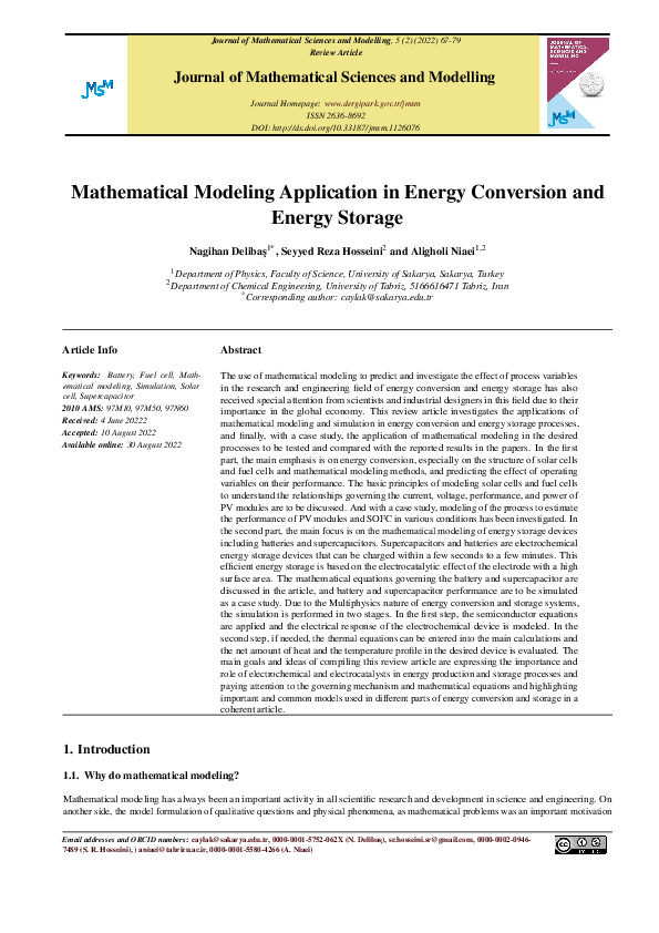 (PDF) Mathematical Modeling Application in Energy Conversion and Energy ...