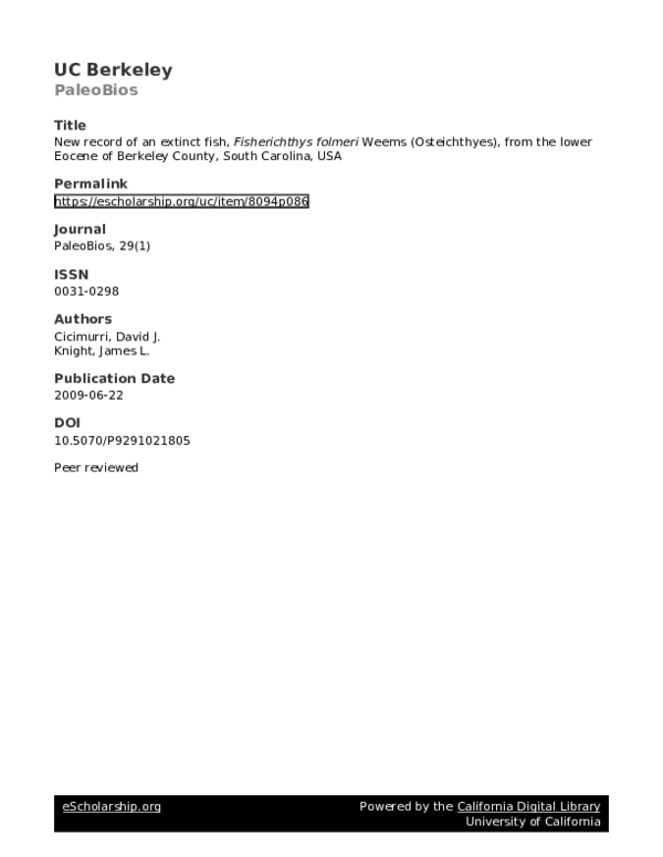 (PDF) New record of an extinct fish, Weems (Osteichthyes), from the ...