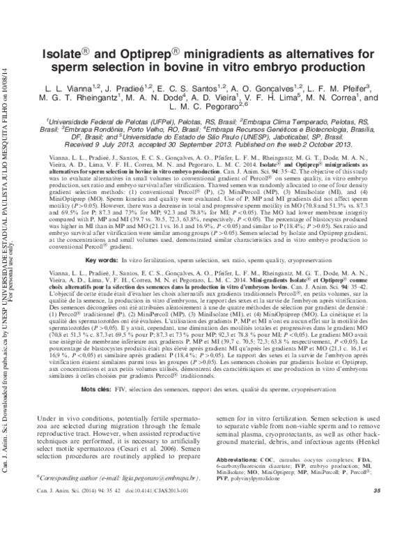 (PDF) Isolate ® and Optiprep ® minigradients as alternatives for sperm ...