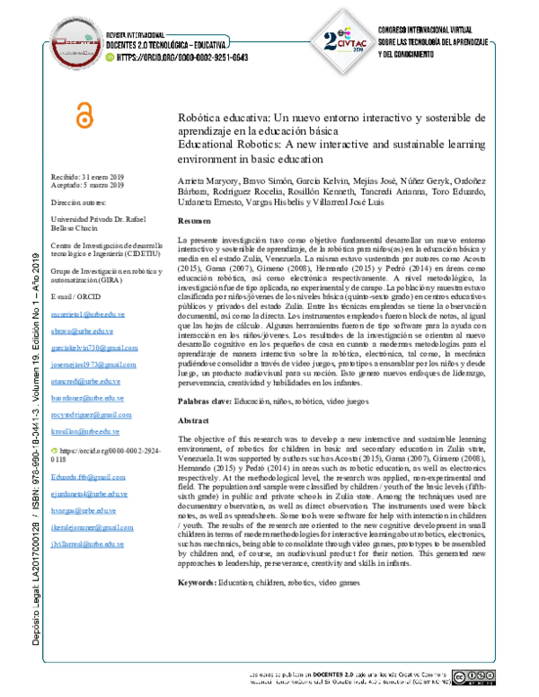 (PDF) Robótica educativa: Un nuevo entorno interactivo y sostenible de aprendizaje en la ...
