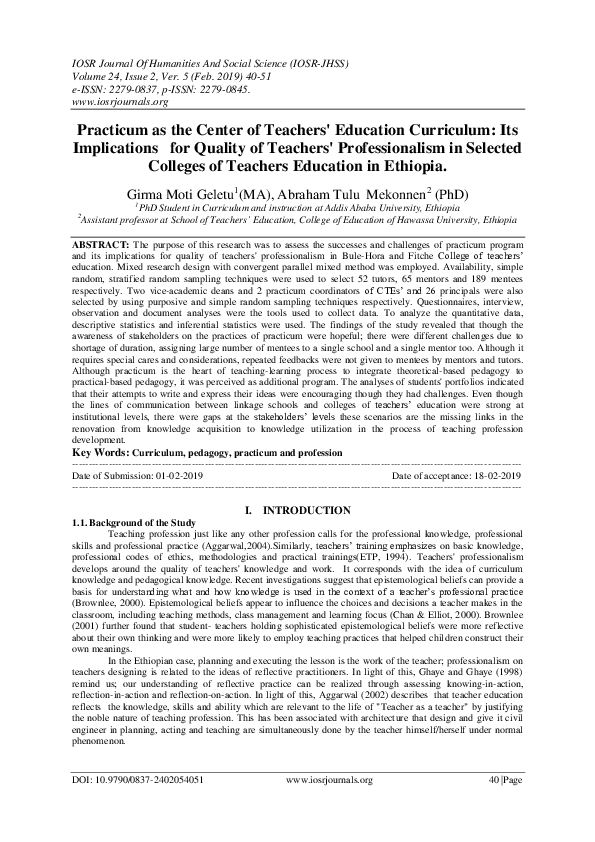 (PDF) Practicum as the Center of Teachers' Education Curriculum: Its ...