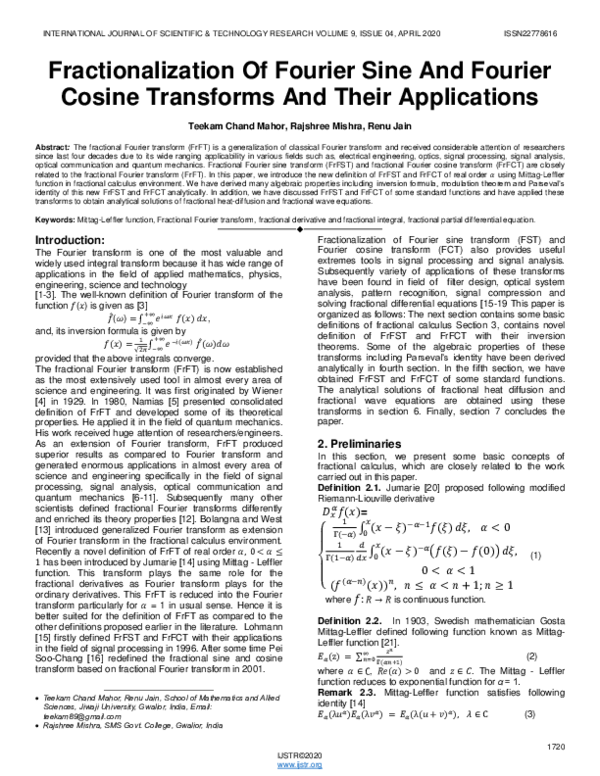 Pdf Fractionalization Of Fourier Sine And Fourier Cosine Transforms