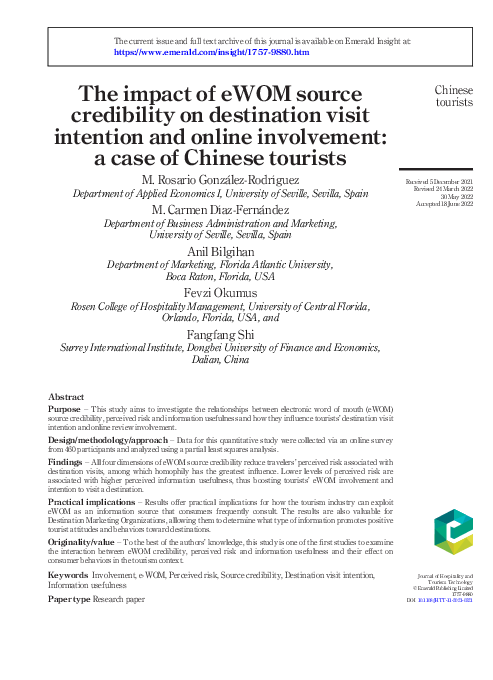 (PDF) The impact of eWOM source credibility on destination visit ...