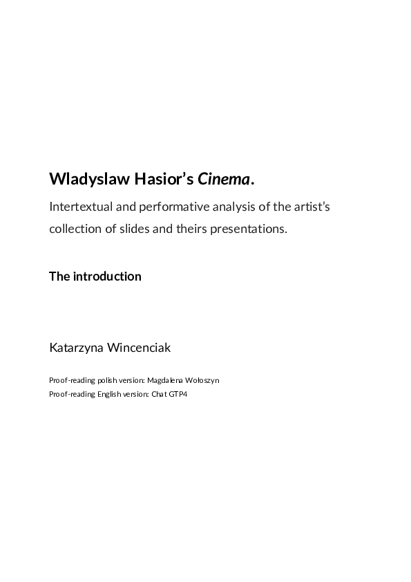 (PDF) Wladyslaw Hasior’s Cinema. Intertextual and performative analysis ...