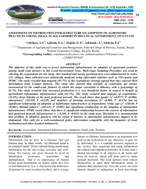 (PDF) Assessment of information infrastructure on adoption of agronomic practices among small ...