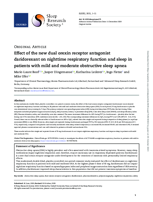 (PDF) Effect of the new dual orexin receptor antagonist daridorexant on ...