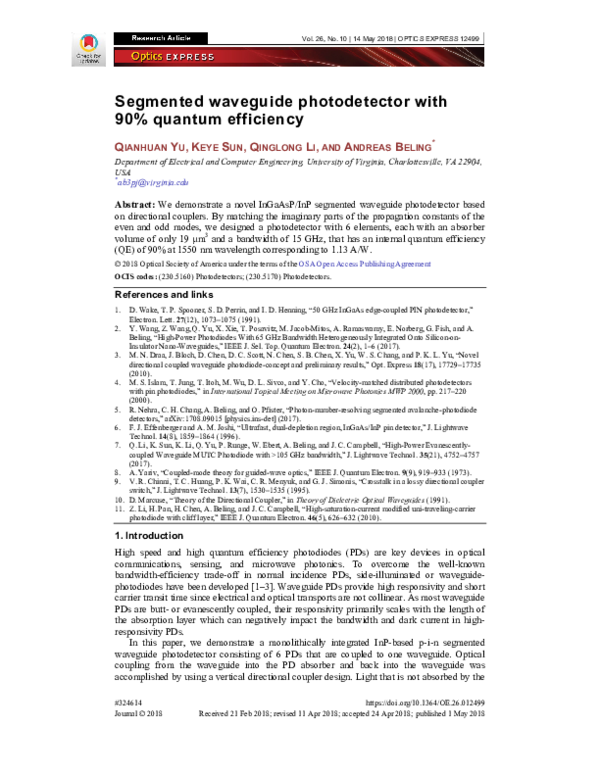 (PDF) Segmented waveguide photodetector with 90% quantum efficiency