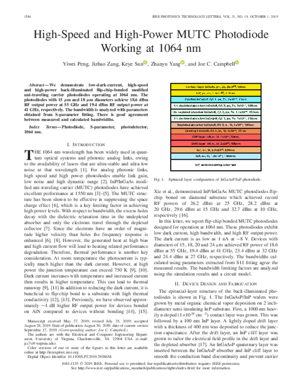 (PDF) High-Speed and High-Power MUTC Photodiode Working at 1064 nm
