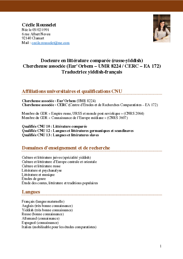 (PDF) CV universitaire | Cécile Rousselet - Academia.edu