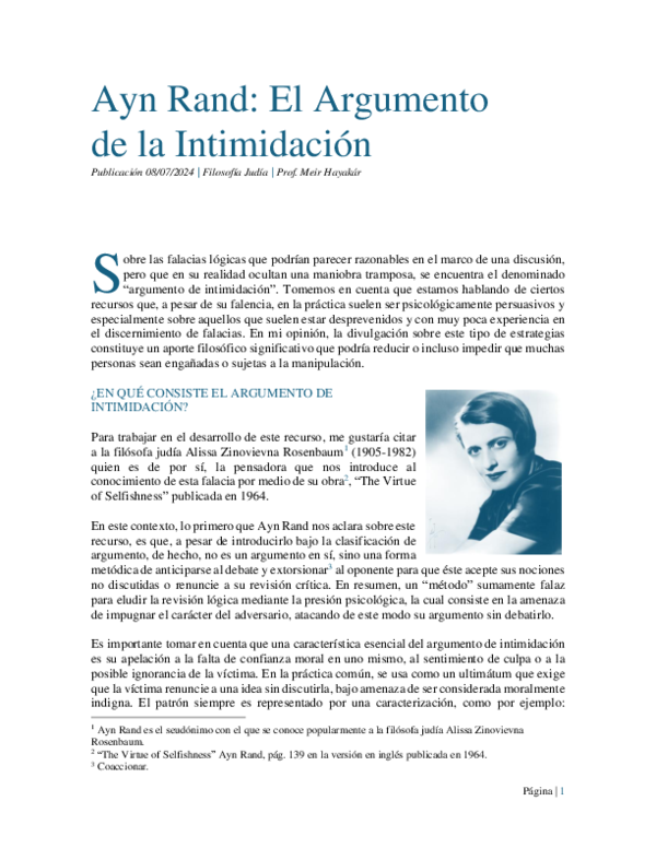 (PDF) Ayn Rand: El Argumento de la Intimidación