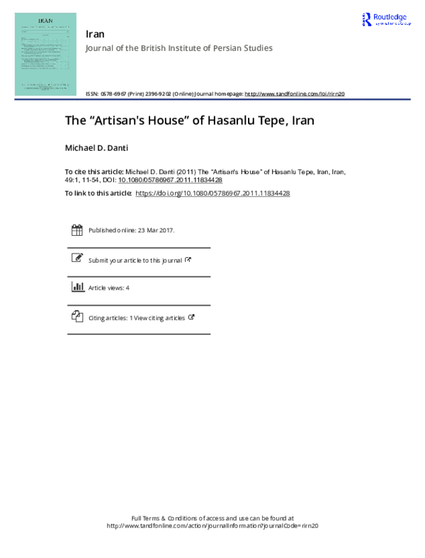 (PDF) The “Artisan's House” of Hasanlu Tepe, Iran