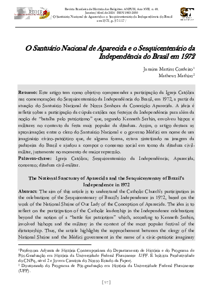 (PDF) O Santuário Nacional de Aparecida e o Sesquicentenário da ...