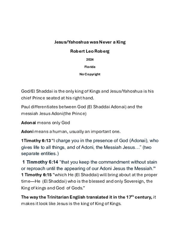 (PDF) Jesus/Yahoshua was never a king