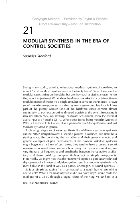 (PDF) MODULAR SYNTHESIS IN THE ERA OF CONTROL SOCIETIES