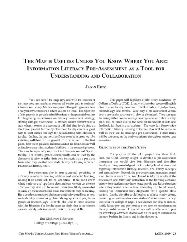 (PDF) The Map is Useless Unless You Know Where You Are: Information Literacy Pre-Assessment as a ...