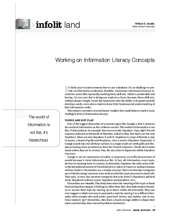 (PDF) Working on Information Literacy Concepts