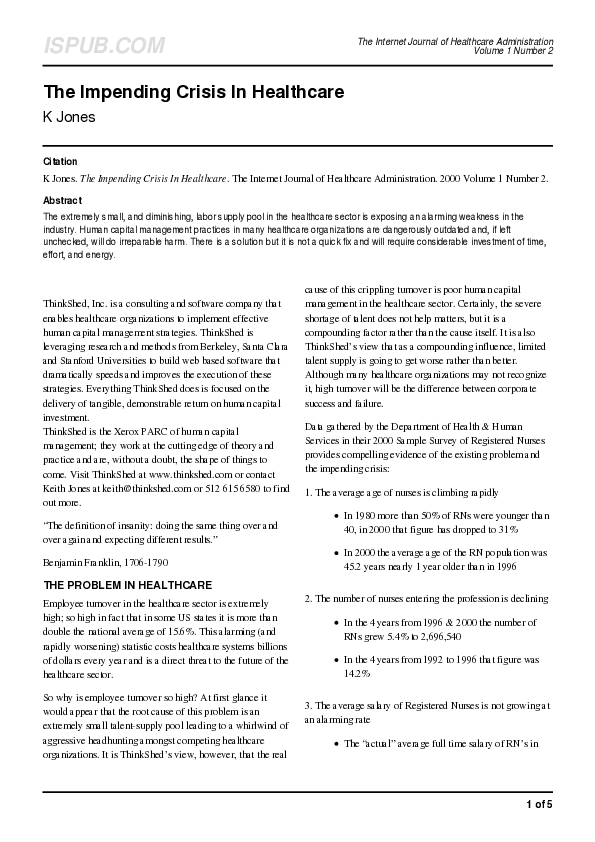 (PDF) The Impending Crisis In Healthcare