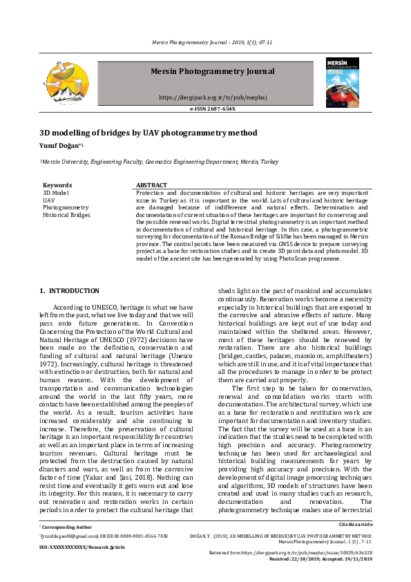 (PDF) 3D Modelling of Bridges by Uav Photogrammetry Method