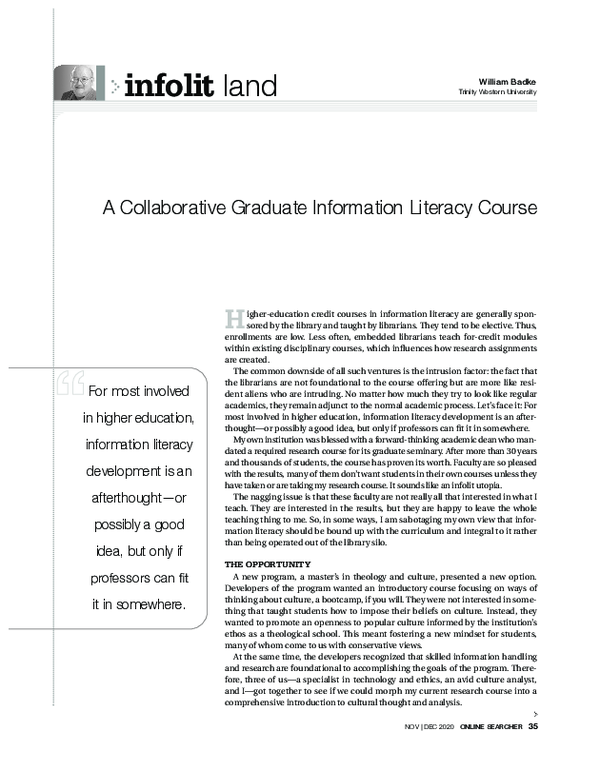 (PDF) A Collaborative Graduate Information Literacy Course